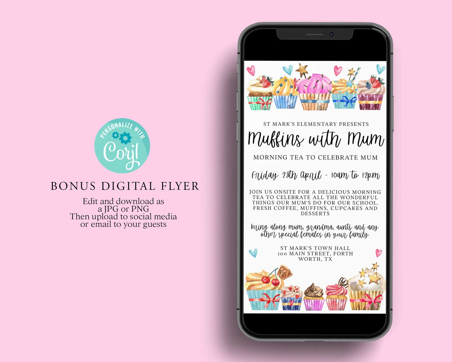 MOTHERS DAY Editable Flyer Template, Bake Sale, Fundraiser, Muffins ...