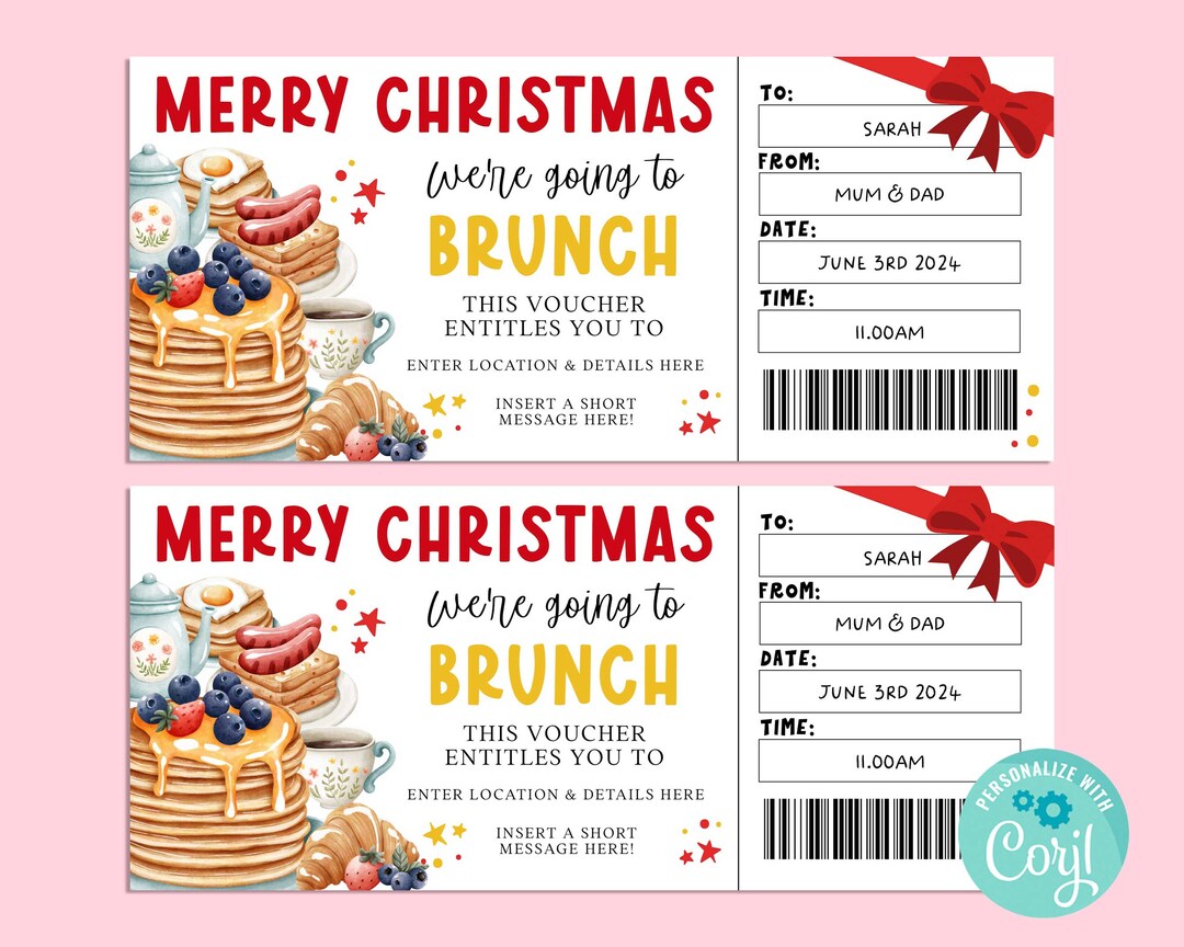 Merry Christmas BRUNCH Gift Ticket, Seasonal Gift Card, Gift ...