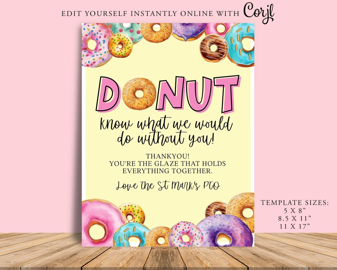 DONUT Appreciation Sign, Teacher Staff Nurse Volunteer Appreciation ...