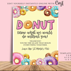 DONUT Appreciation Sign, Teacher Staff Nurse Volunteer Appreciation ...