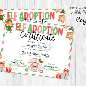 CHRISTMAS ELF Adoption Certificate, Christmas Elf Activity, Santa's ...
