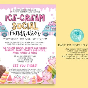 ICECREAM Social Fundraiser Editable Template, Flyer, Printable PTA ...
