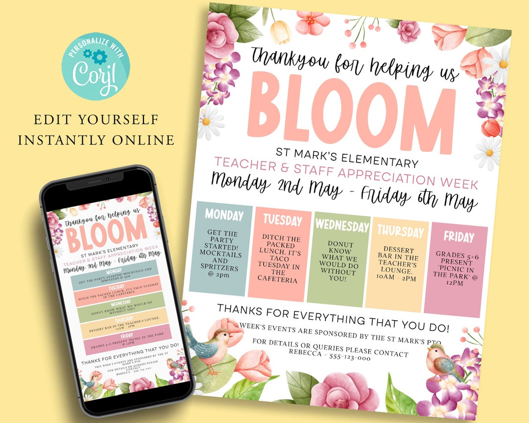 TEACHER APPRECIATION Editable Flyer Template, Staff Invite, Family ...