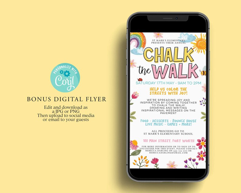 CHALK the WALK Flyer, Printable PTA Flyer, School Breakfast Parent ...