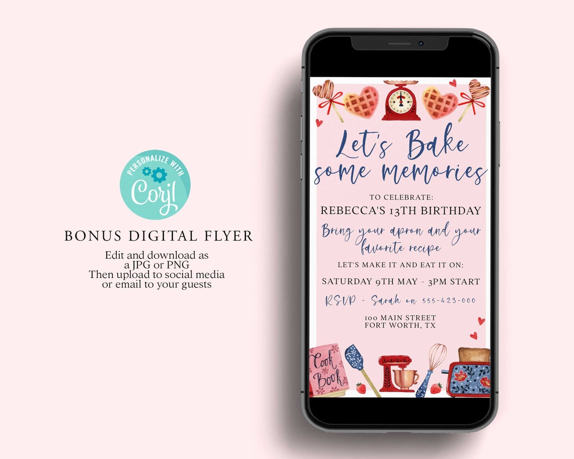 Editable BAKING PARTY Flyer Template, DIY Market Sale, Cooking Invite ...