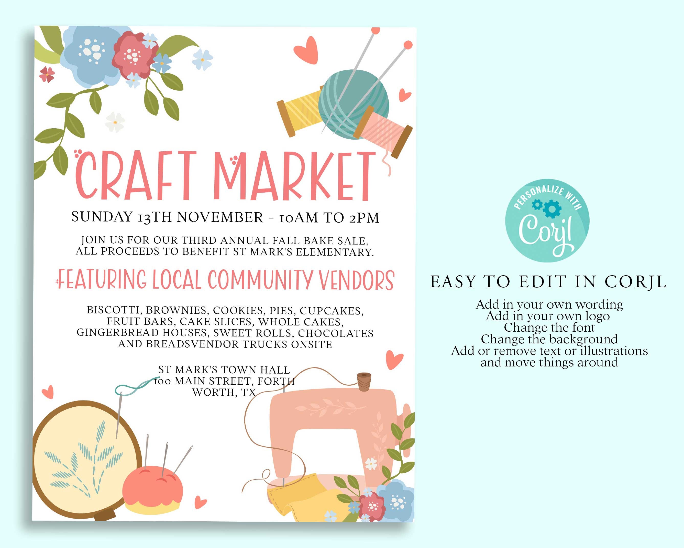 CRAFT MARKET Editable Flyer, DDIY Fundraiser, Community Fair Flyer ...