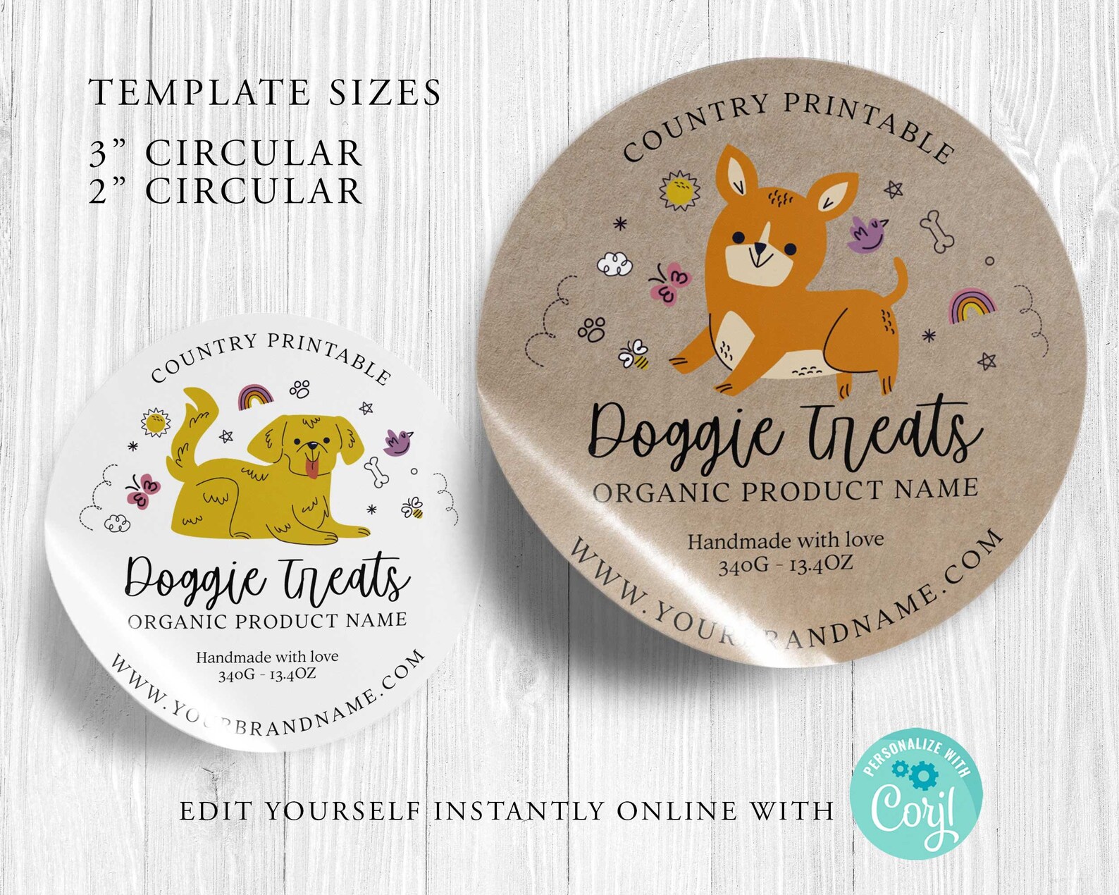 ROUND Pet Food Editable Product Sticker, Treats Chews Product Label, 3 ...