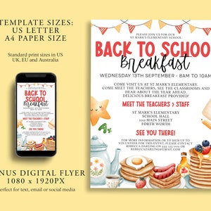 BACK to School Breakfast Flyer, Printable PTA Flyer, School Breakfast ...