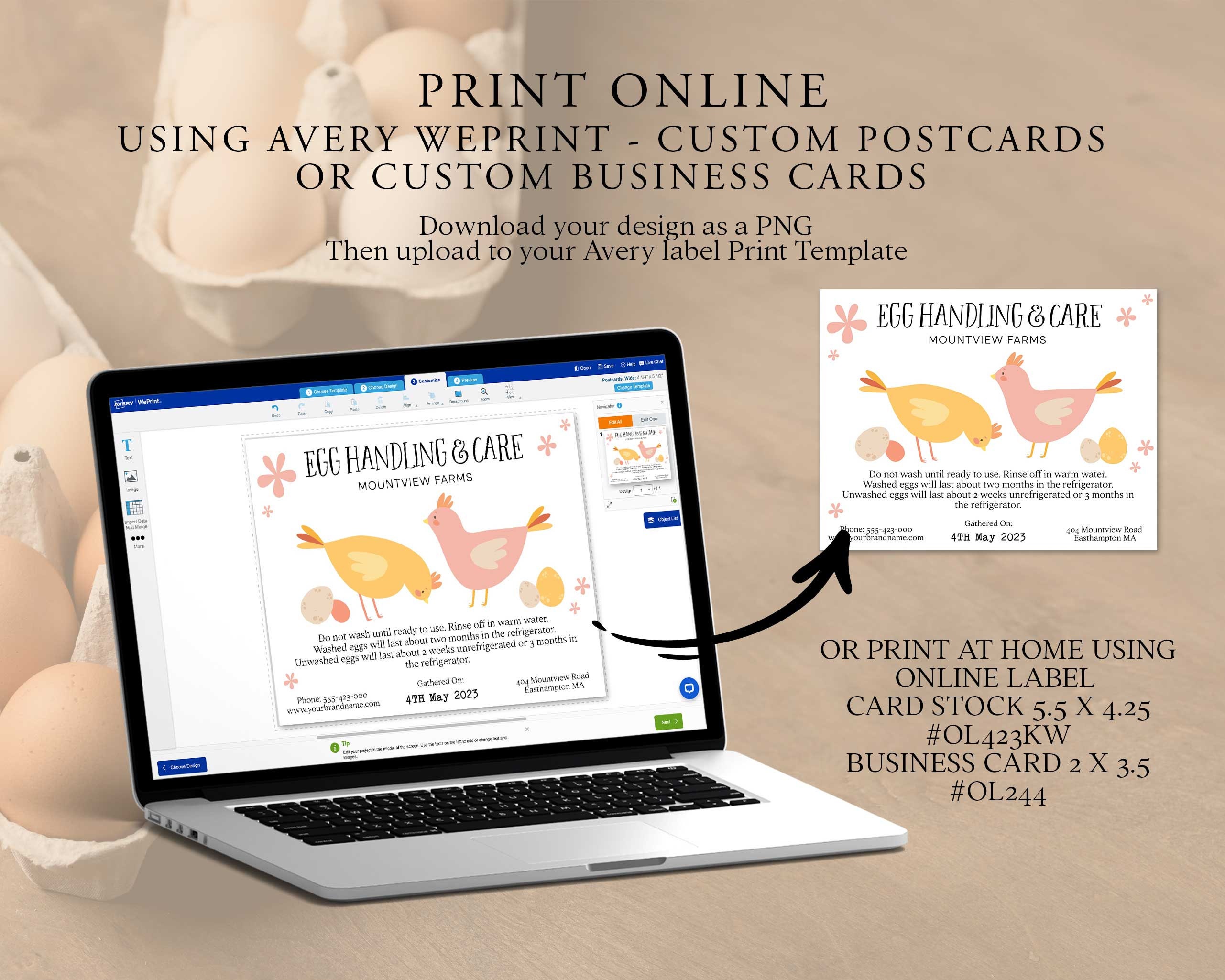 EGG HANDLING Instruction Card Template, Fresh Egg Care Label, Egg ...