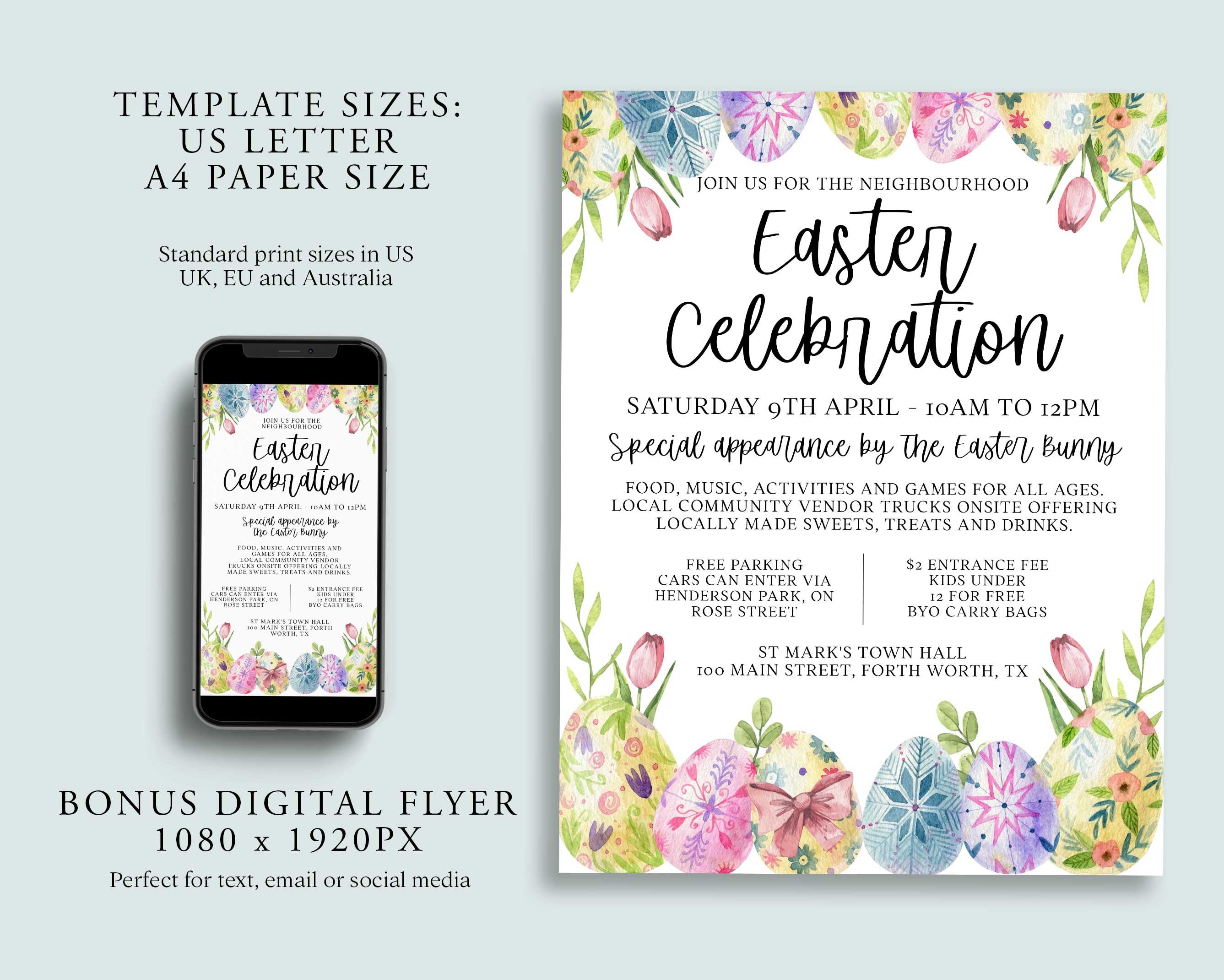 Editable EASTER Celebration Flyer Template, SPRING Flyer, Diy Invite ...