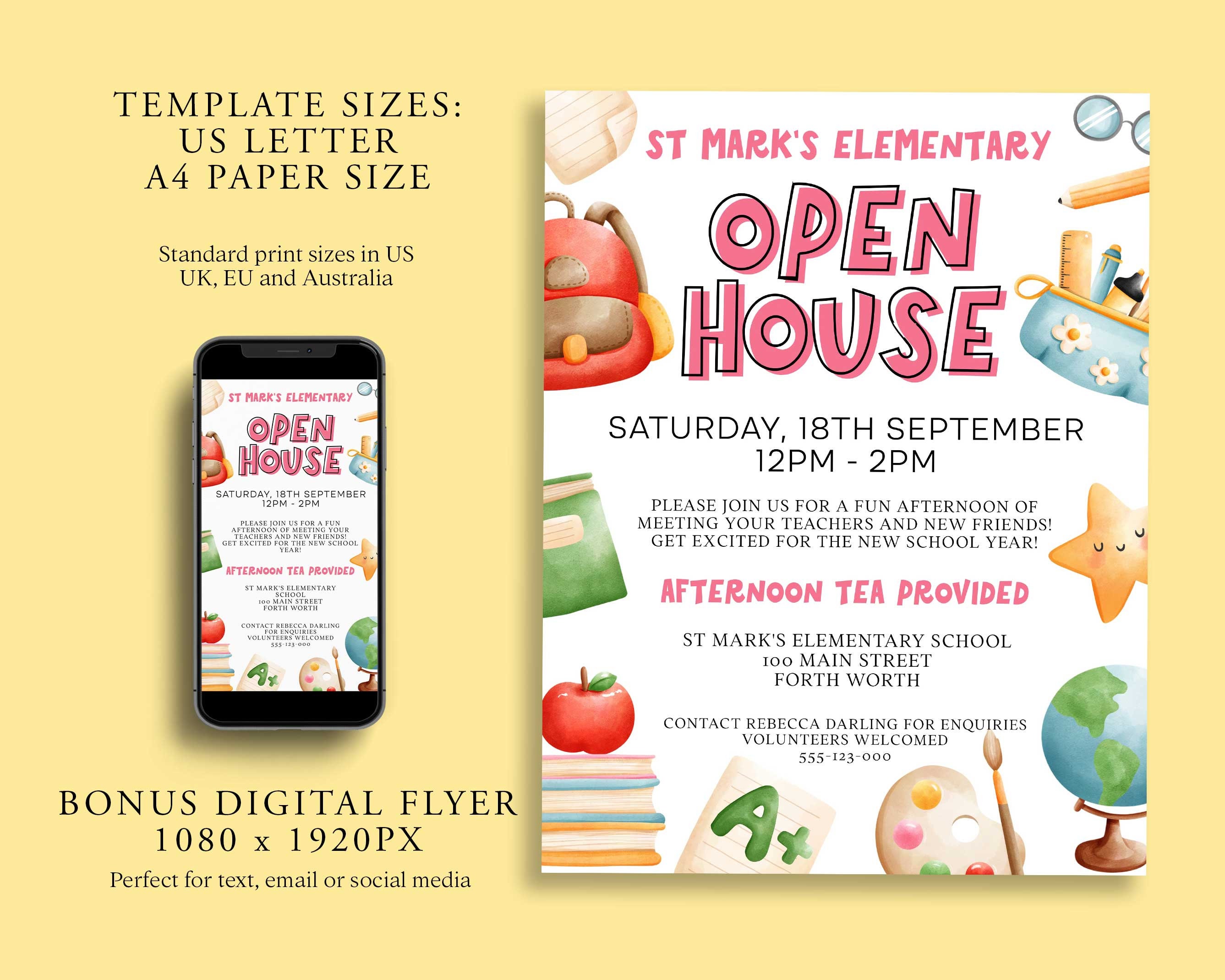 SCHOOL Open House Flyer, Editable, Meet the Teacher, Family Newsletter ...
