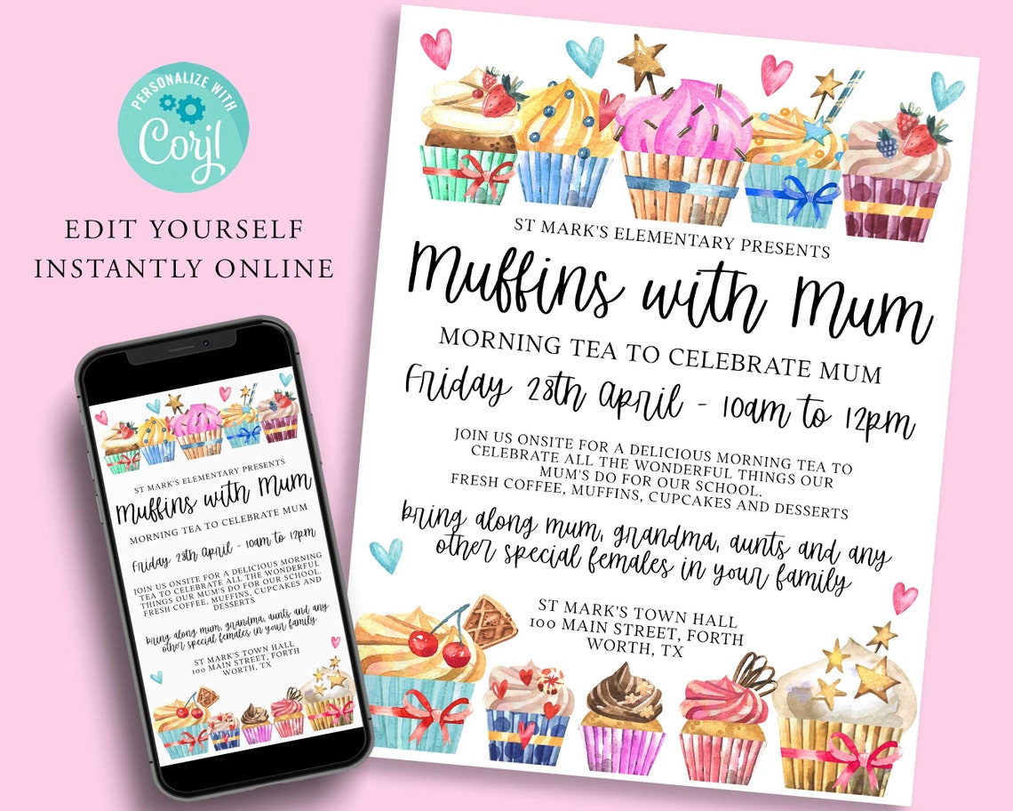 MOTHERS DAY Editable Flyer Template, Bake Sale, Fundraiser, Muffins ...