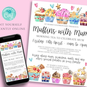 MOTHERS DAY Editable Flyer Template, Bake Sale, Fundraiser, Muffins ...