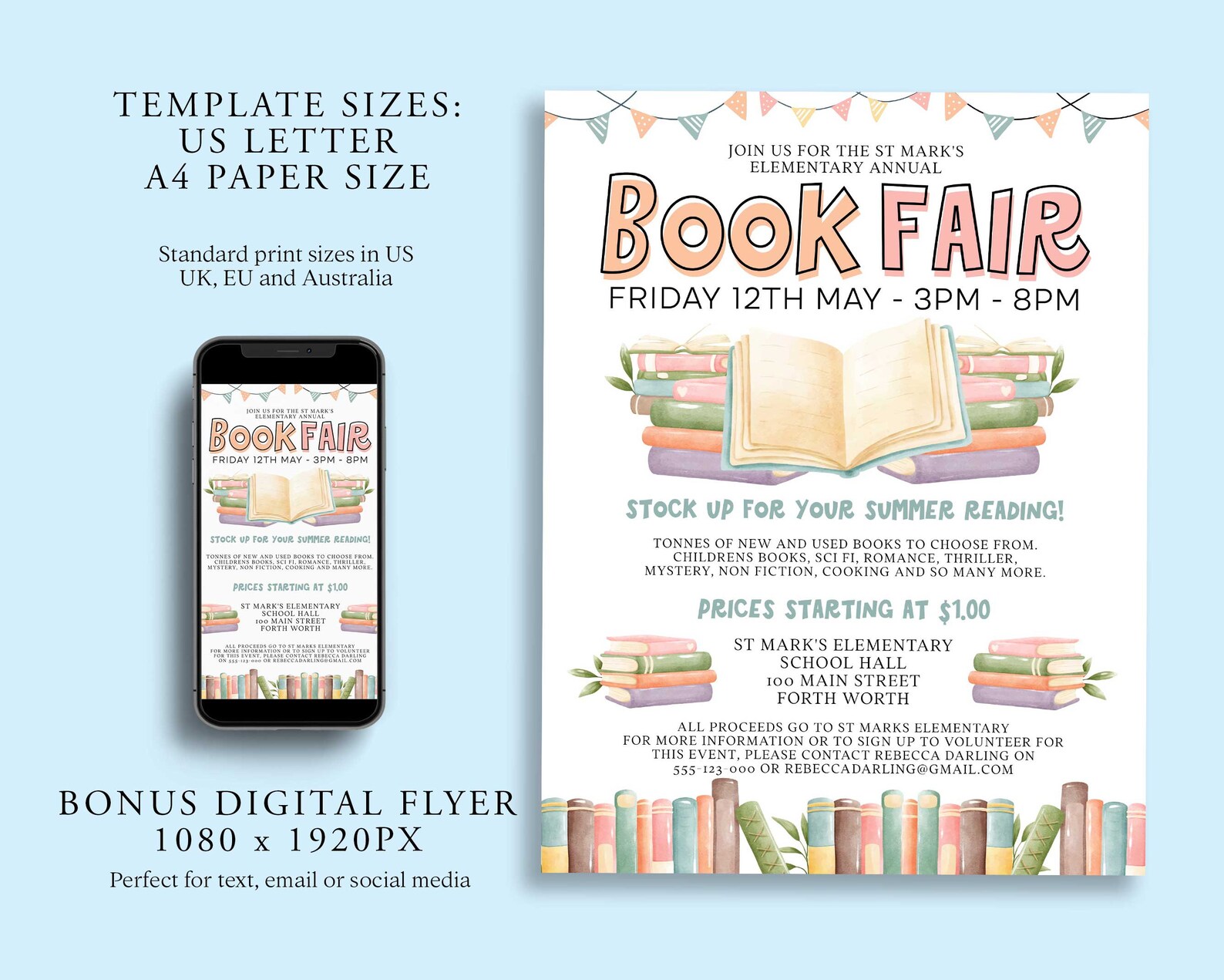 BOOK FAIR Fundraiser Editable Flyer Template, PTO, School Community or ...