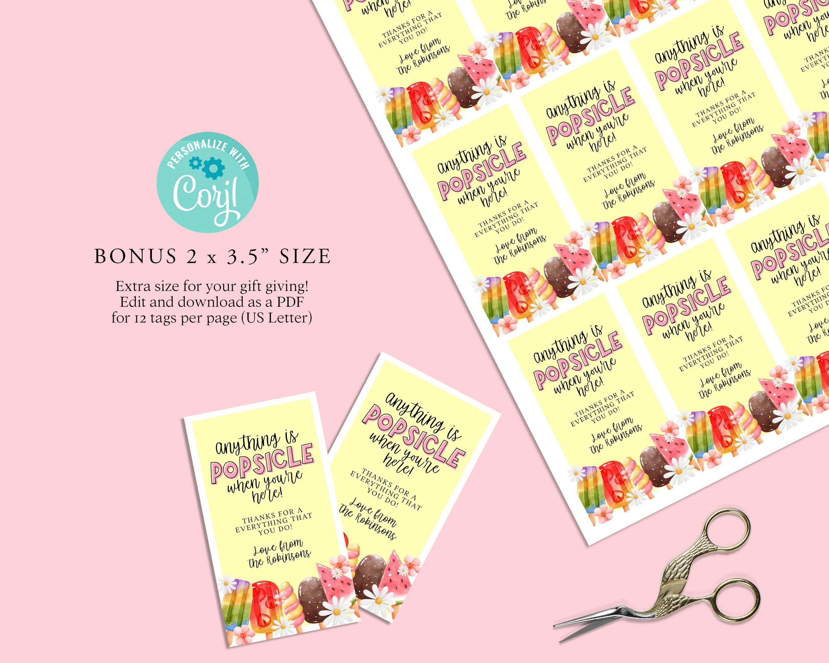 POPSICLE Appreciation Gift Tag, Teacher, Friends, Mothers Day ...