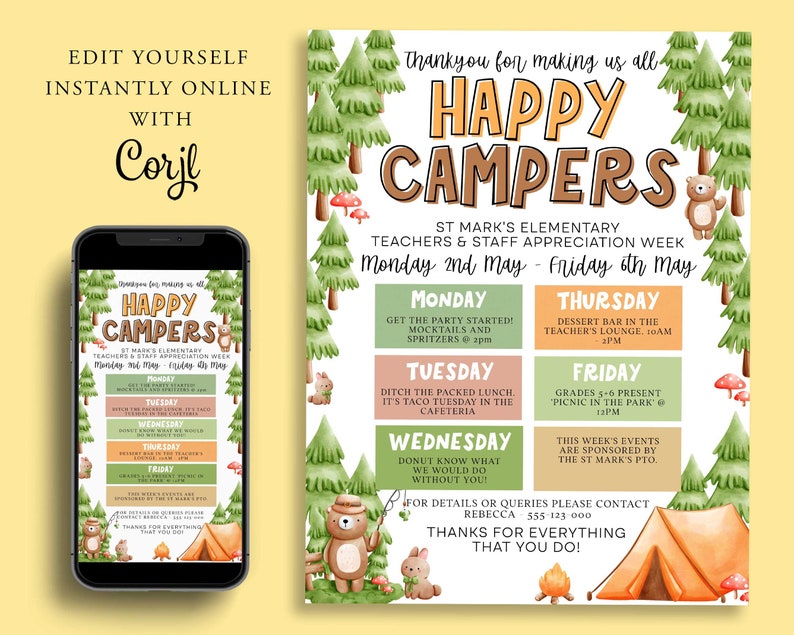 Camping TEACHER APPRECIATION Editable Flyer Template, Staff Invite ...