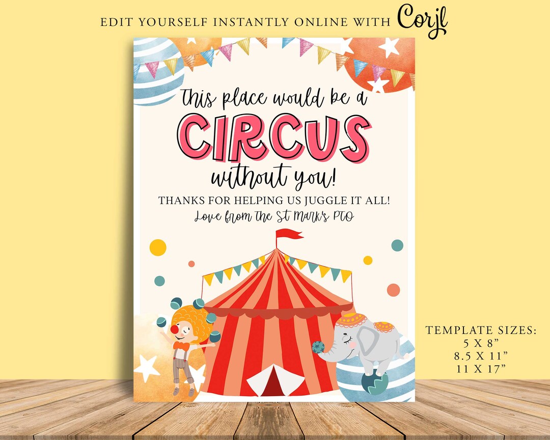 CIRCUS Appreciation Sign, Teacher Staff Nurse Volunteer Appreciation ...