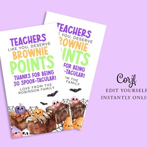 HALLOWEEN Brownie Appreciation Gift Tag, Teacher, Friends, Trick or ...
