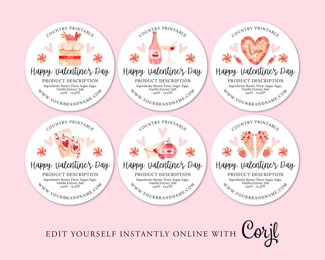 Editable VALENTINES Round Labels, Round Kraft Label, Baking Label ...