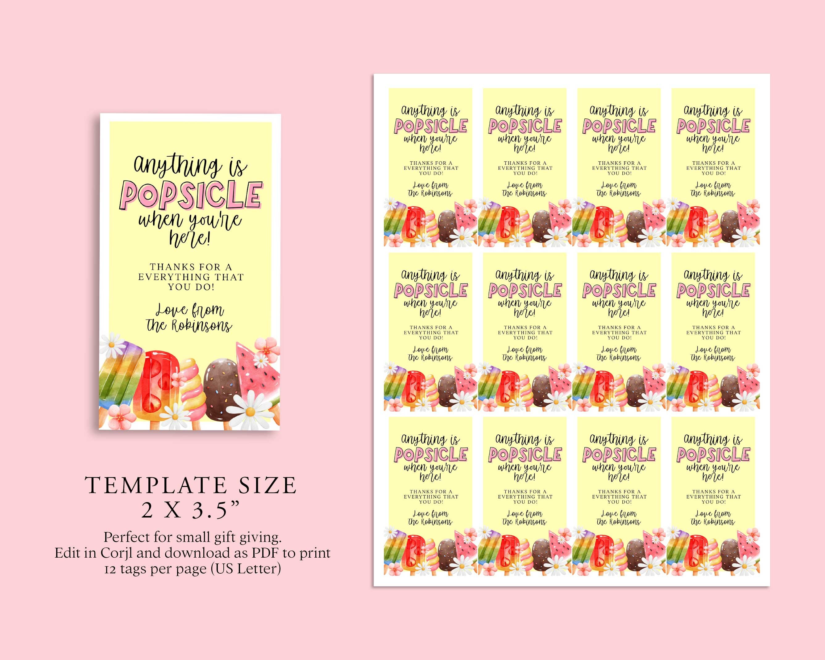 POPSICLE Appreciation Gift Tag, Teacher, Friends, Mothers Day ...