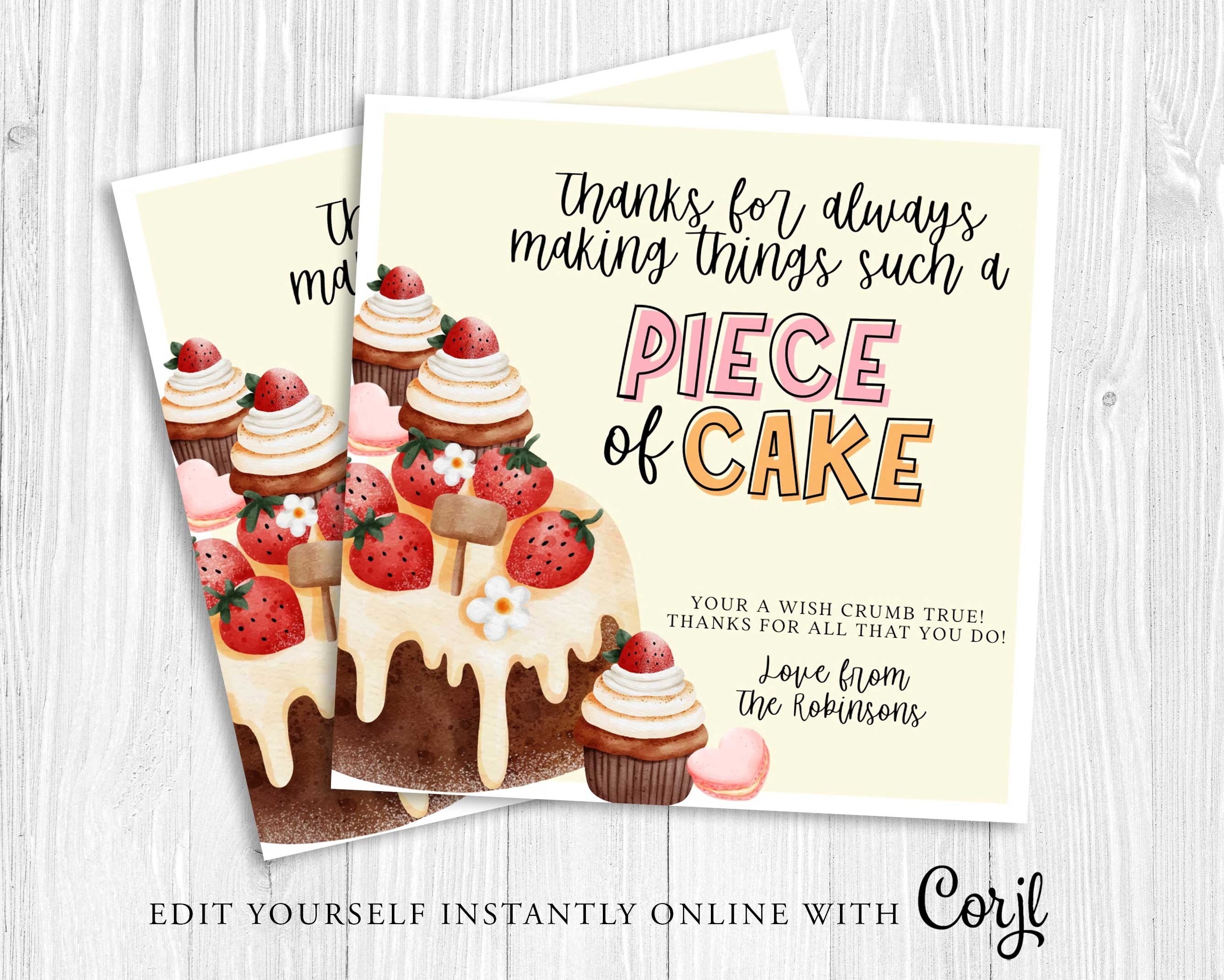 CAKE Appreciation Gift Tag, Teacher, Friends, Mothers Day, Valentine ...