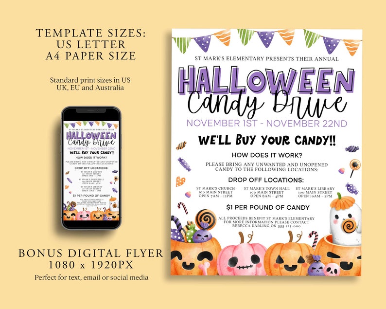 CANDY DRIVE Fundraiser Flyer, Printable PTA Flyer, Church, Community ...