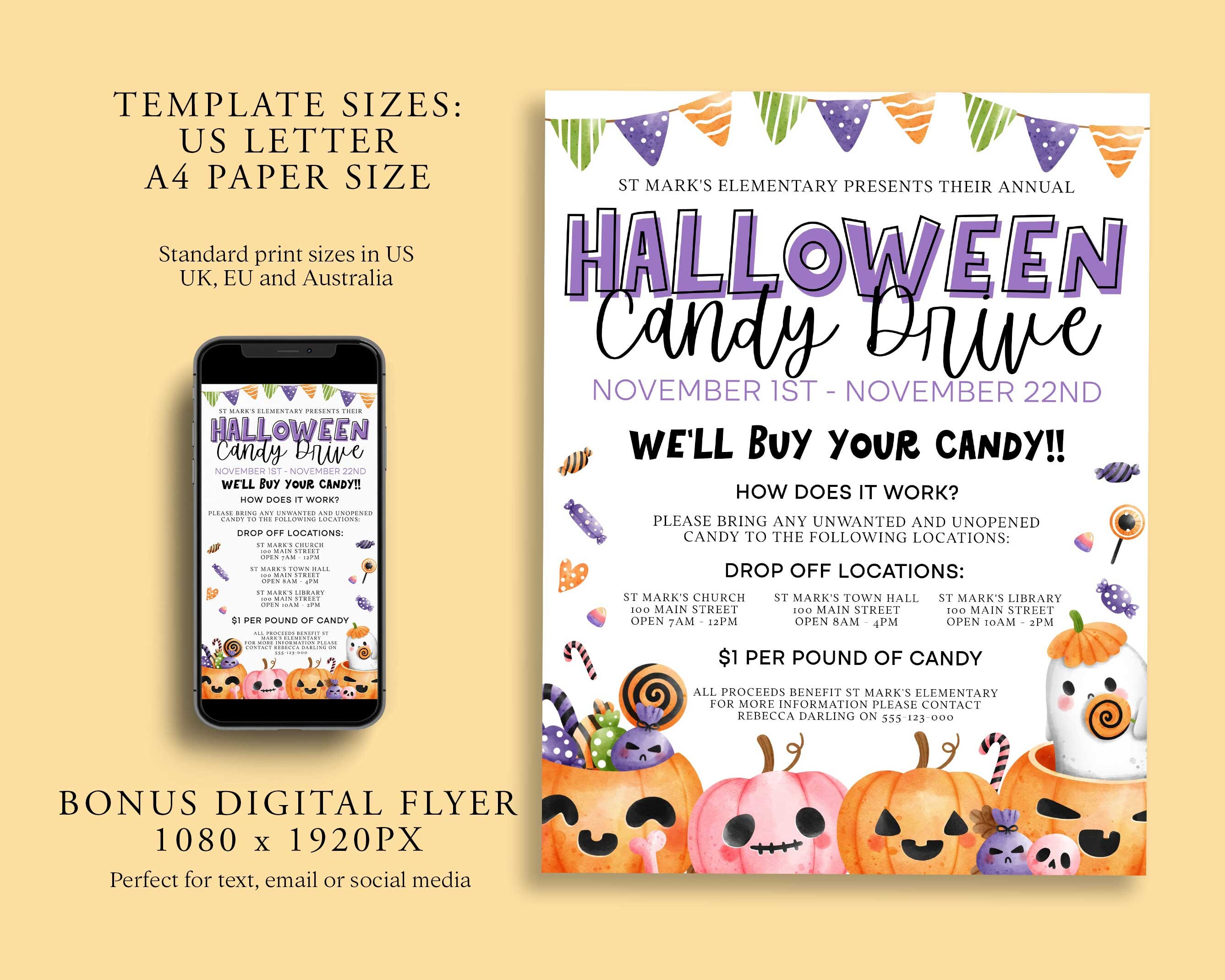 CANDY DRIVE Fundraiser Flyer, Printable PTA Flyer, Church, Community ...