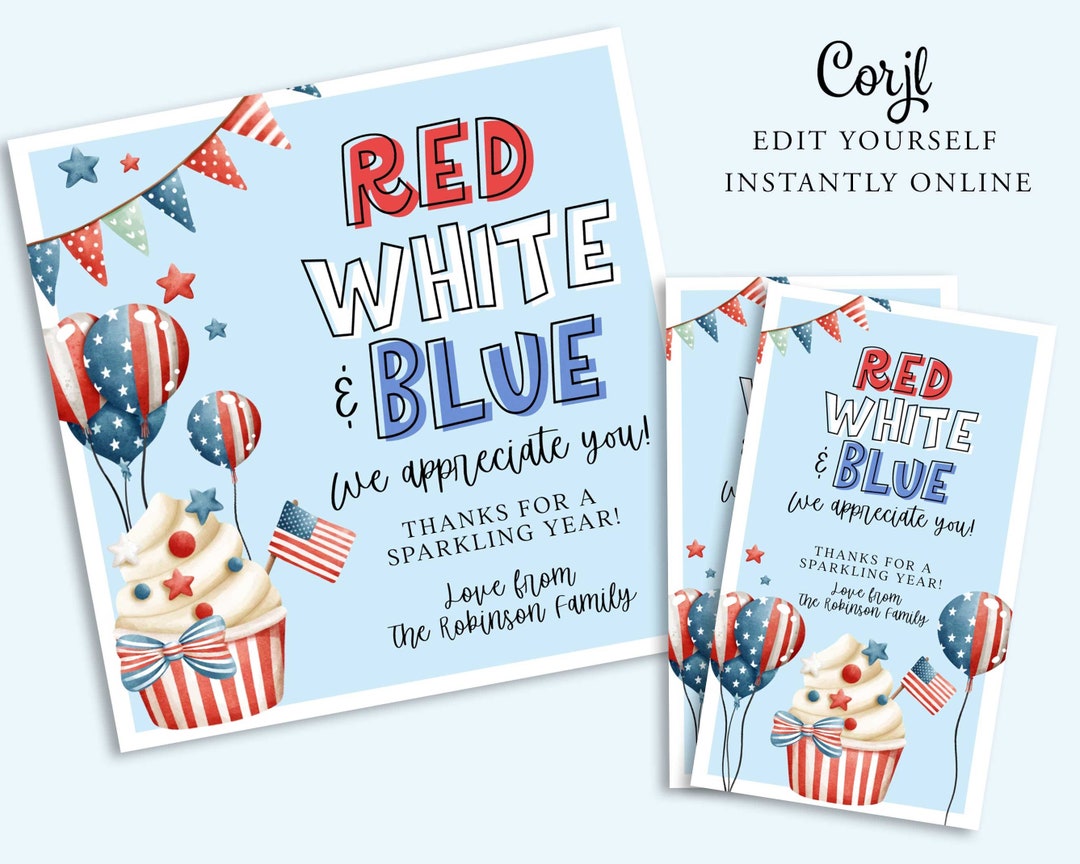 JULY 4TH Party Favor, Appreciation Gift Tag, Teacher, Friends ...