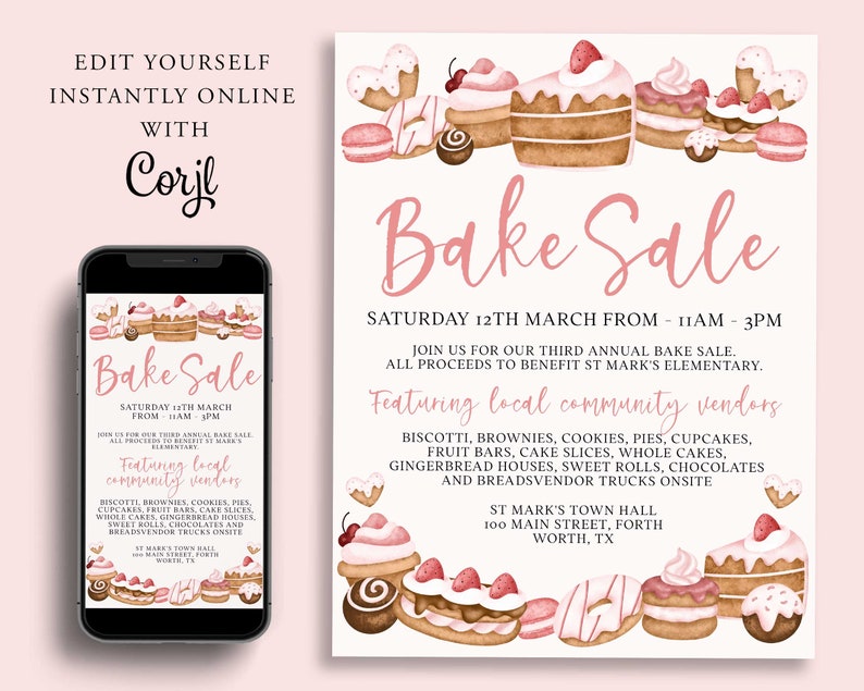 Editable BAKE SALE Flyer Template DIY Market Sale Community - Etsy