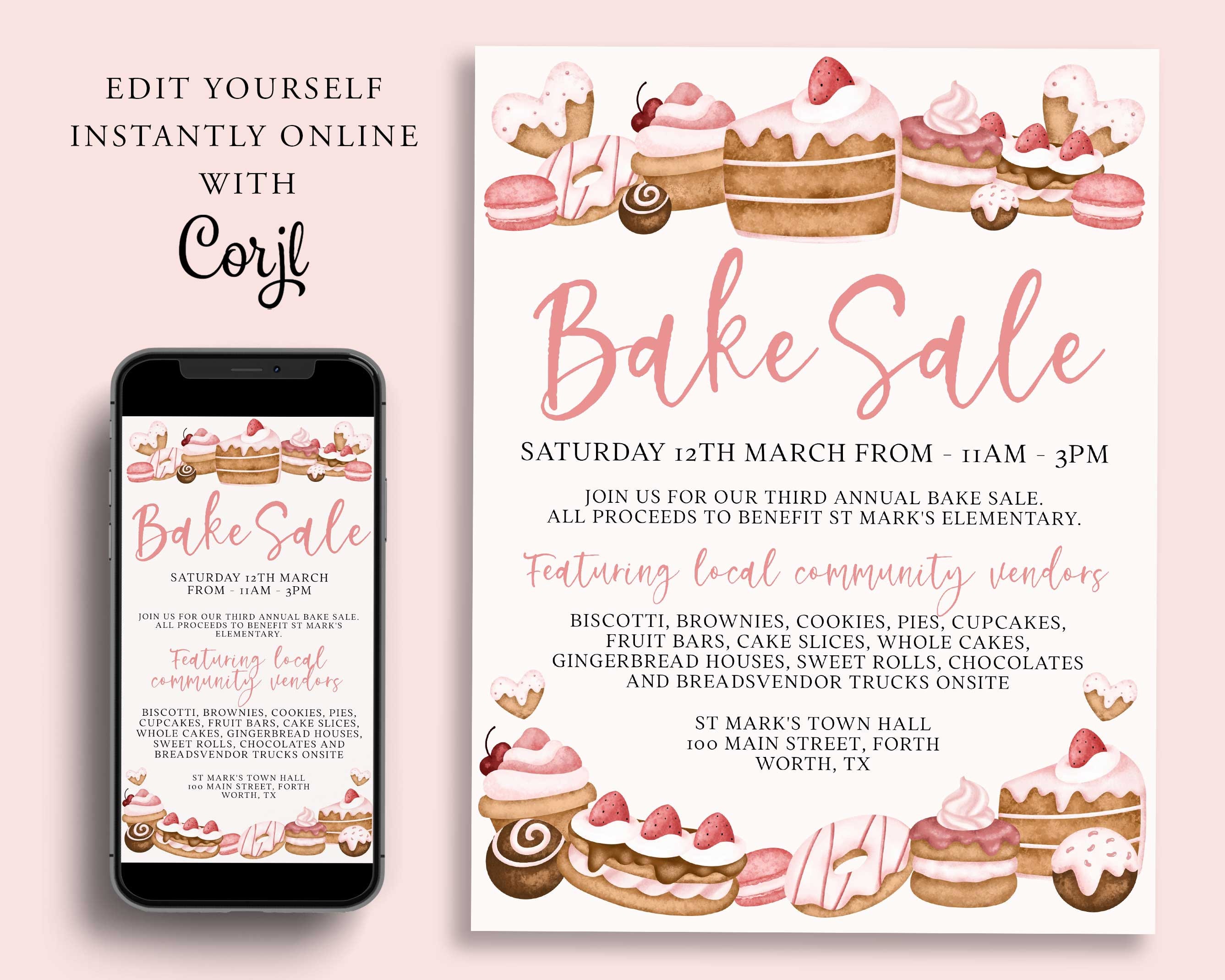 Editable BAKE SALE Flyer Template, DIY Market Sale, Community Fair ...