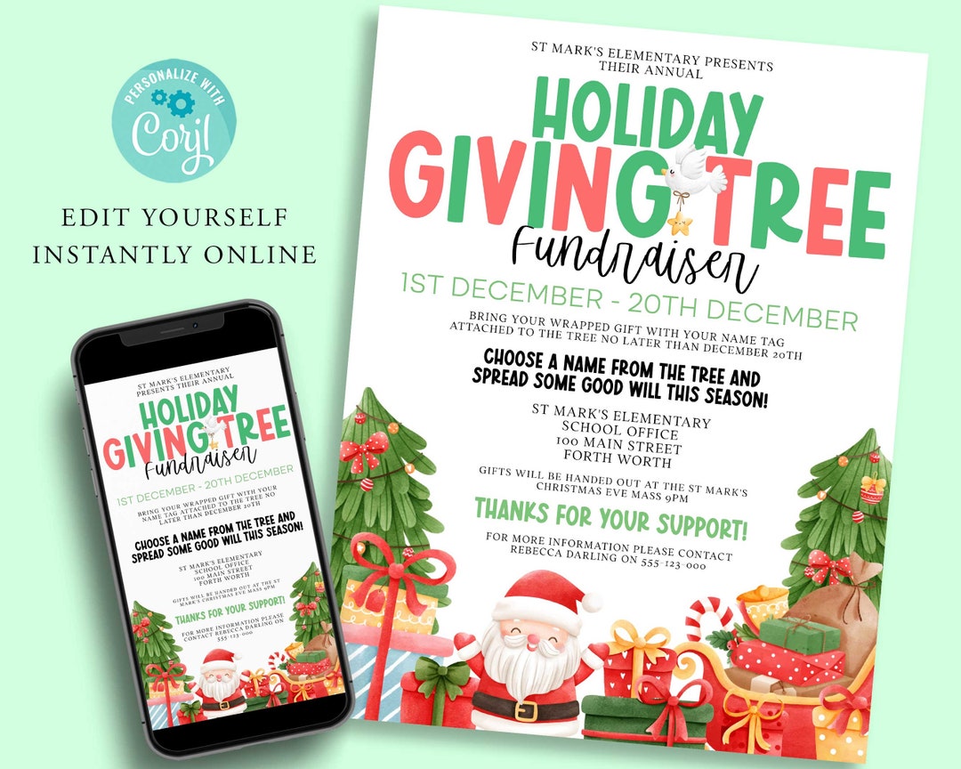 CHRISTMAS Giving Tree Fundraiser Flyer, PTA Pto, School Teacher ...