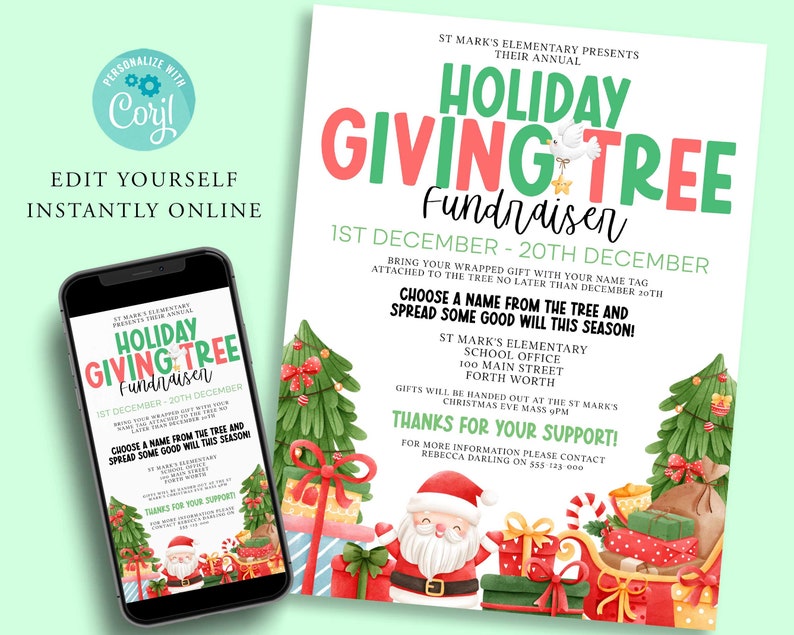 CHRISTMAS Giving Tree Fundraiser Flyer, PTA Pto, School Teacher ...