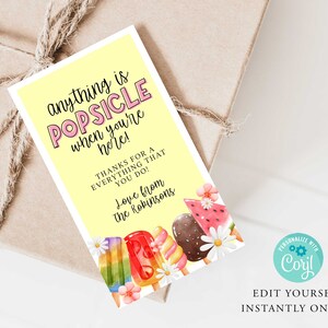 POPSICLE Appreciation Gift Tag, Teacher, Friends, Mothers Day ...
