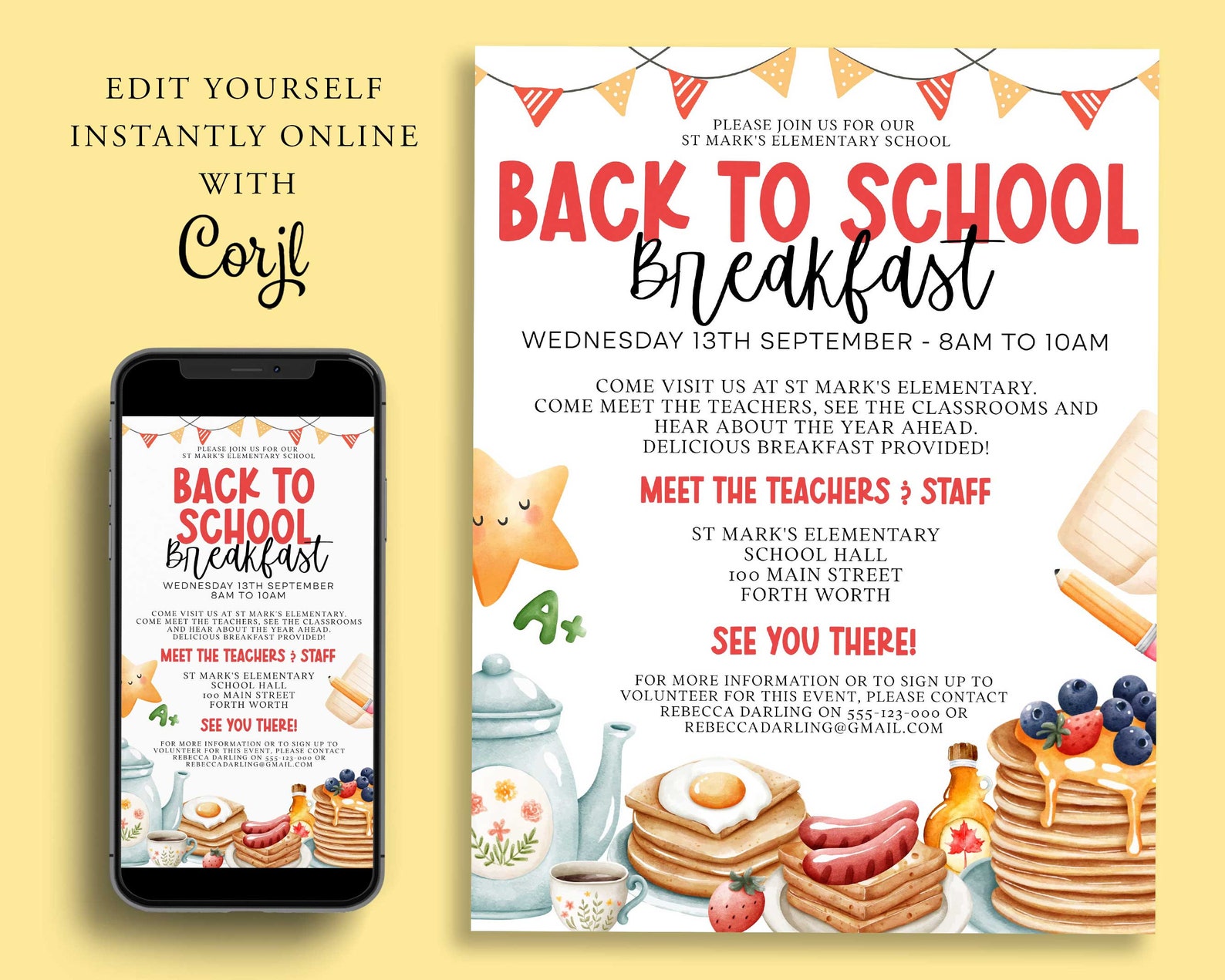 BACK to School Breakfast Flyer, Printable PTA Flyer, School Breakfast ...
