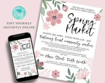Editable SPRING MARKET Flyer Template, DIY Market Sale, Community Fair ...