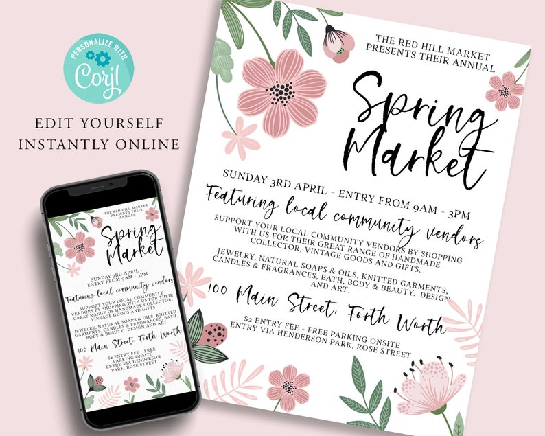 Editable SPRING MARKET Flyer Template, DIY Market Sale, Community Fair ...