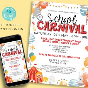 CARNIVAL Fundraiser Editable Flyer Template, PTO, School Community or ...