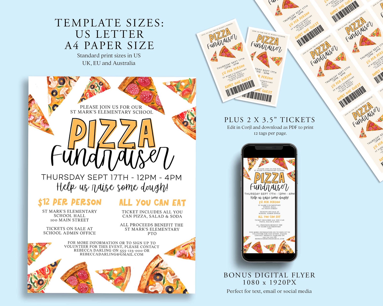 PIZZA Fundraiser Editable Flyer Template, Teacher Appreciation, PTO ...