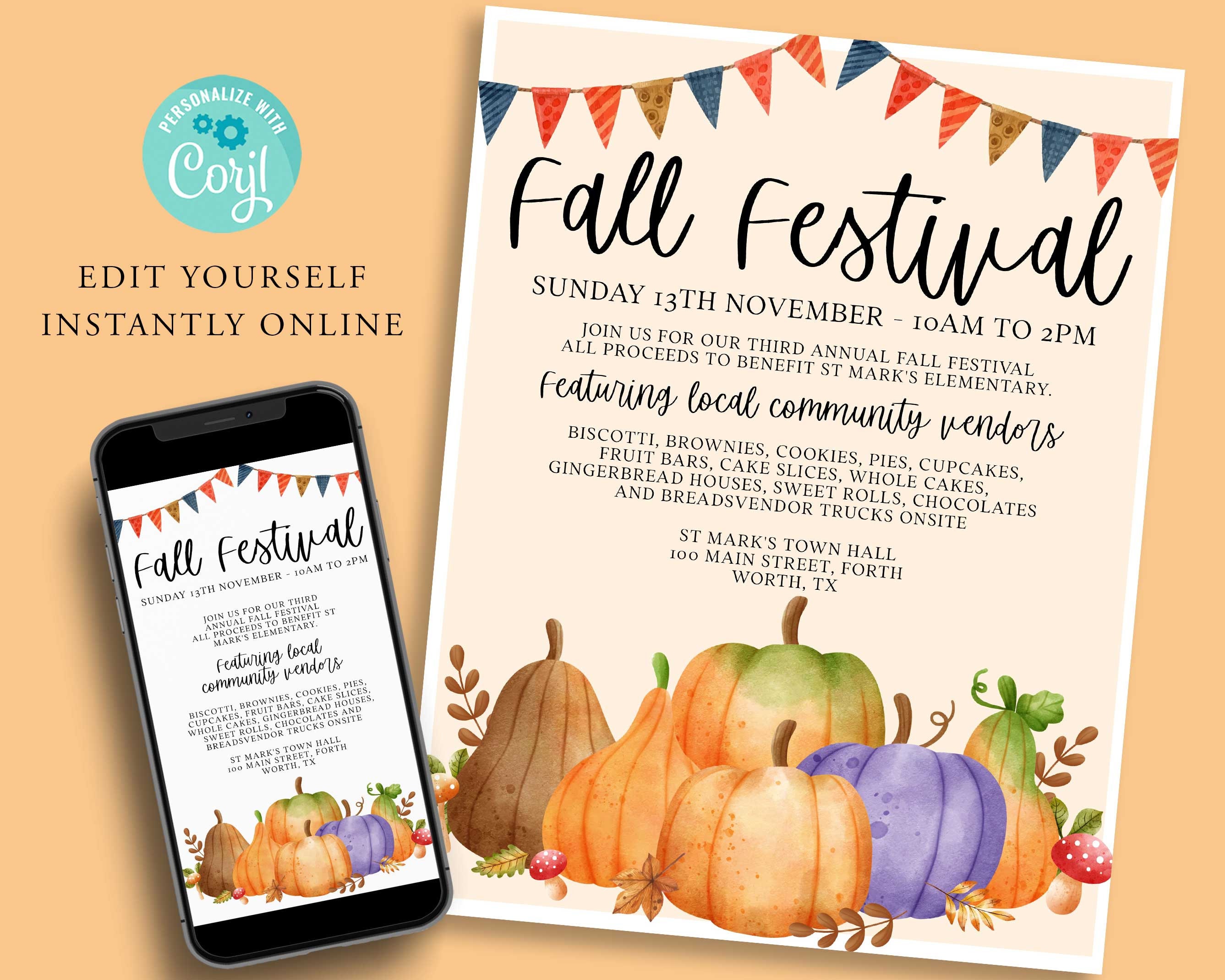 Editable FALL MARKET Flyer Template, DIY Market, Event Poster, Harvest ...