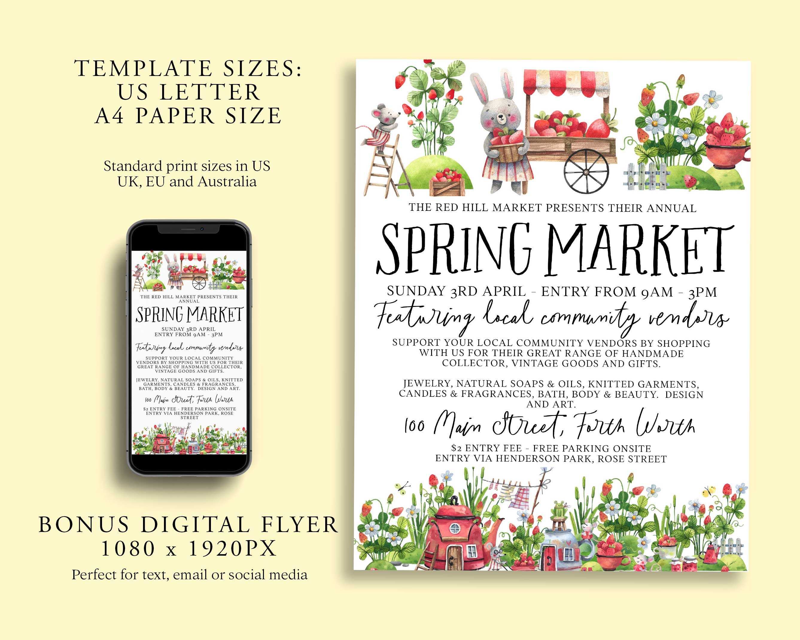 Editable SPRING MARKET Flyer Template, DIY Fundraiser, Community Fair ...