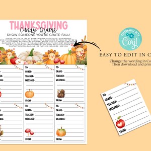 Thanksgiving Candy Gram Editable Template, Gobble Grams, School ...