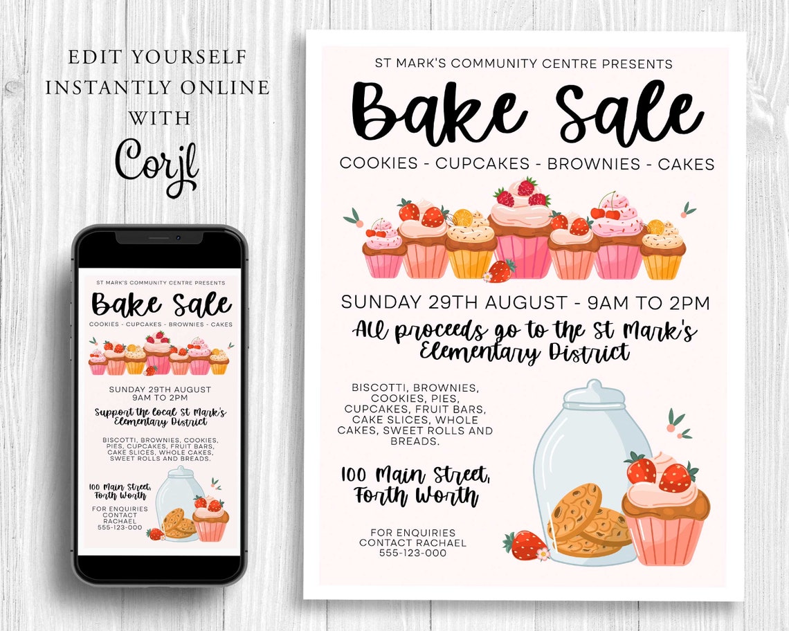 Editable BAKE SALE Flyer Template, DIY Market Sale, Community Fair ...