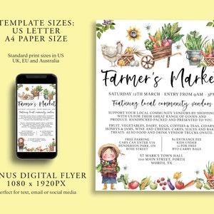 FARMERS MARKET Editable Flyer, DIY Market Fundraiser, Fruit Vegetables ...