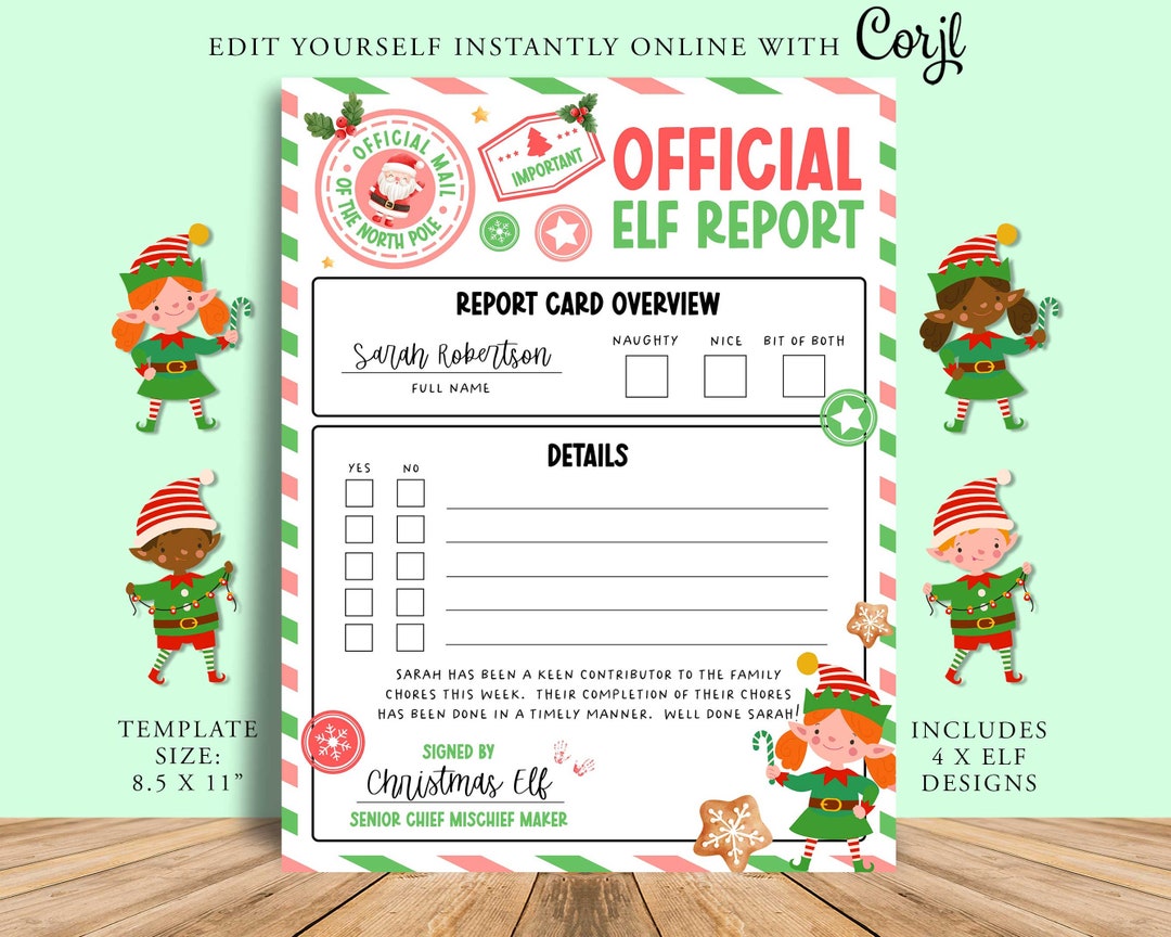 CHRISTMAS ELF Report Cards, Christmas Elf Activities, DIY Santa's ...