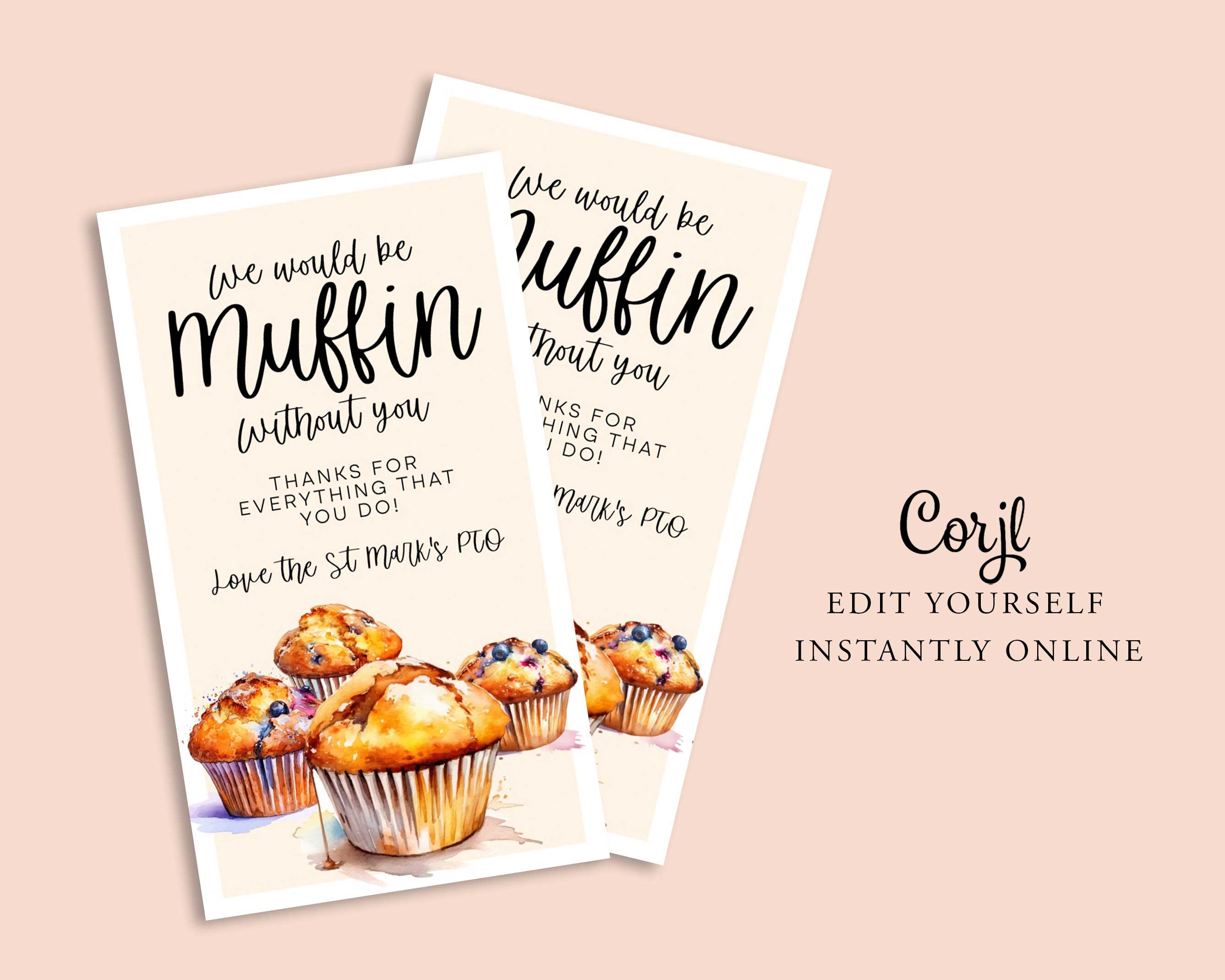 MUFFIN Appreciation Gift Tag, Teacher, Friends, Mothers Day, Valentine ...