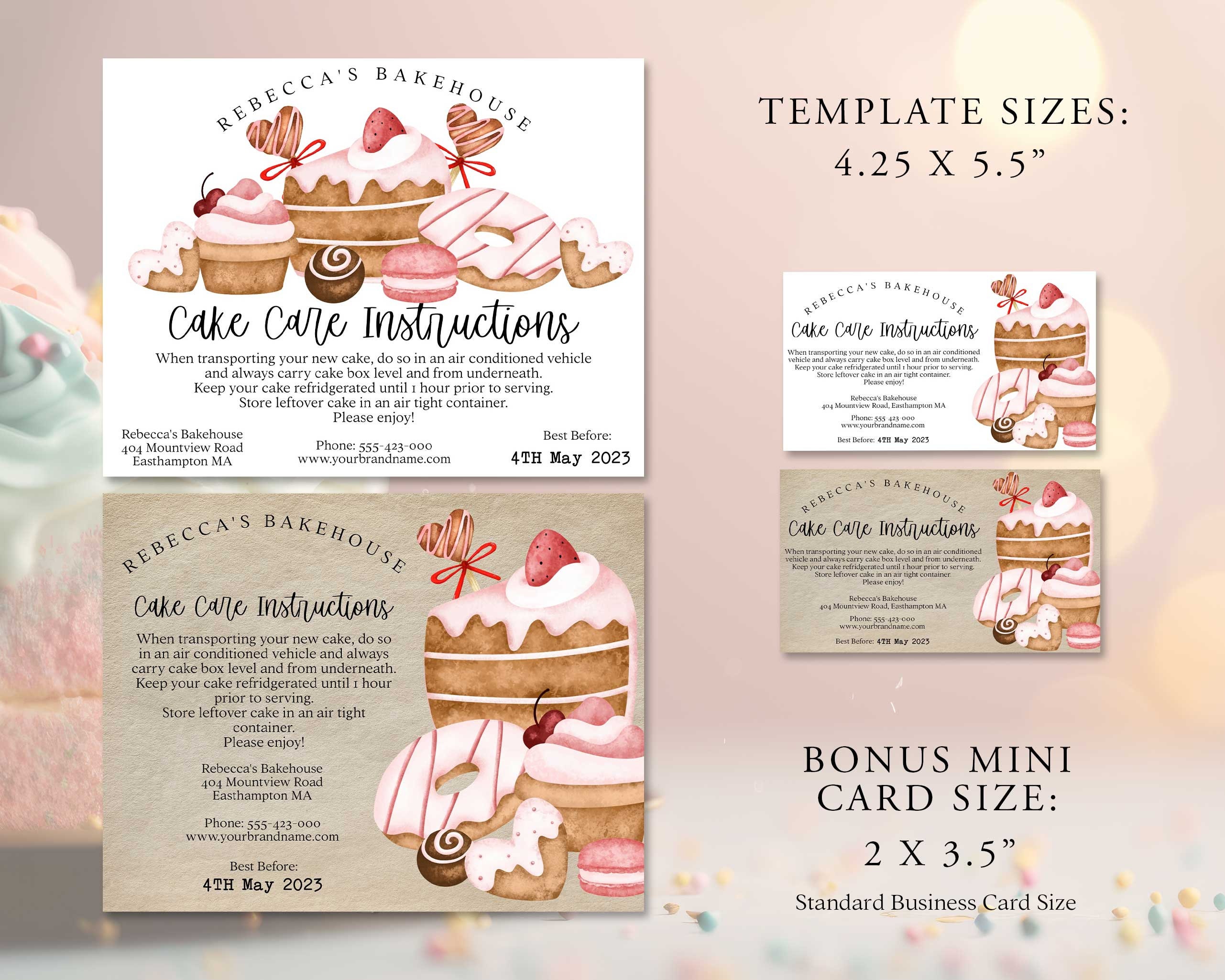 Cake Care Instruction Card Template, Cupcake Care Label, Cake or ...