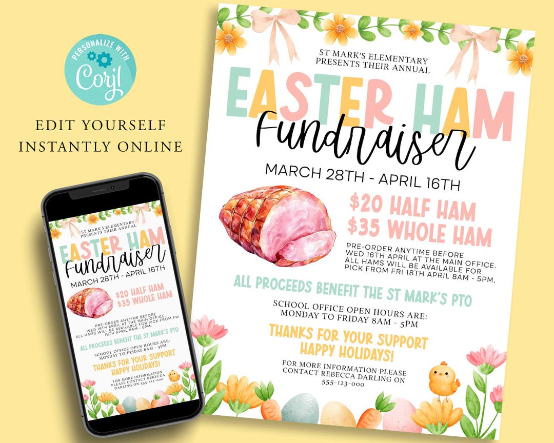 EASTER HAM Fundraiser Flyer, PTA Pto, School Teacher Appreciation ...