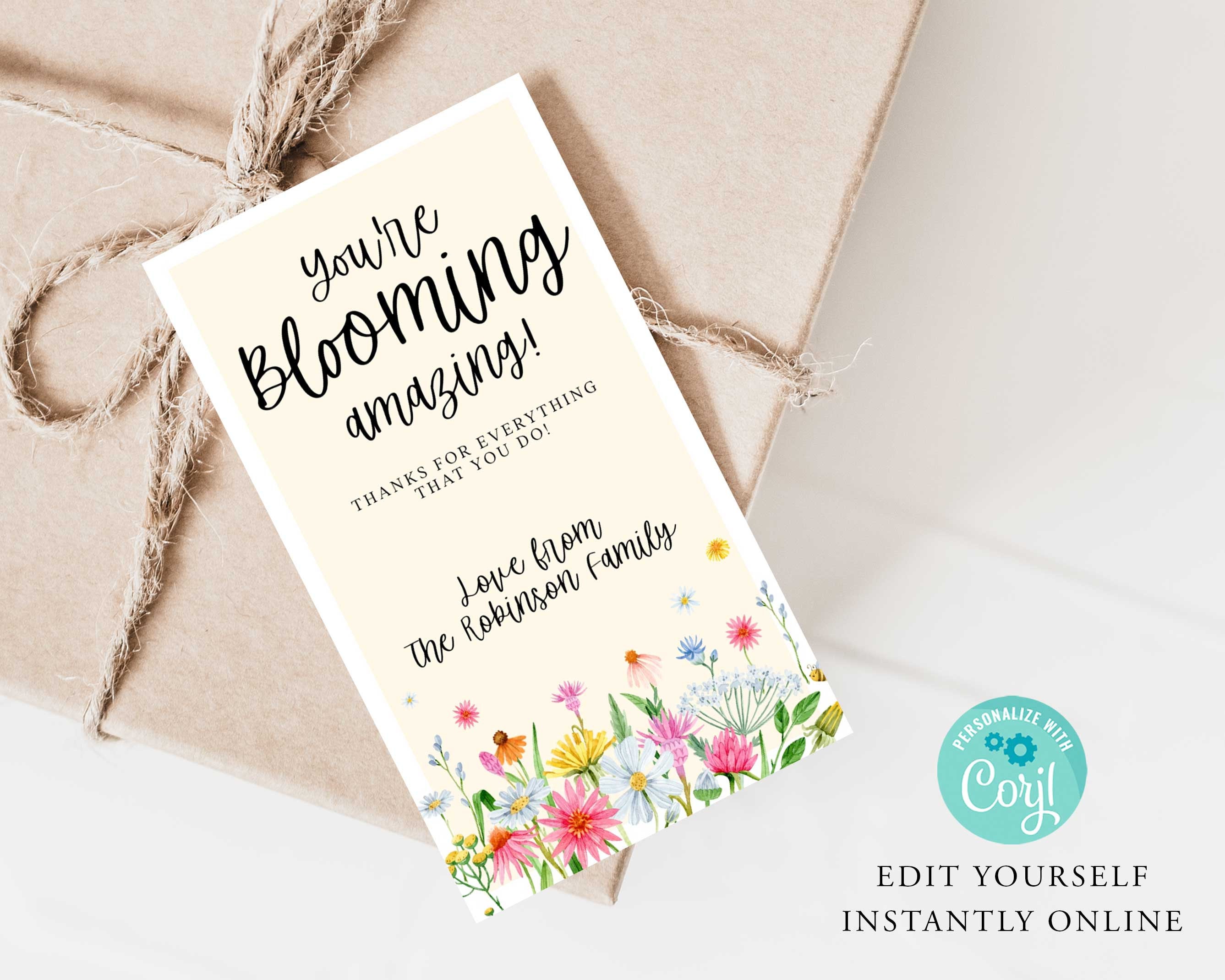 BLOOM Appreciation Gift Tag, Teacher, Friends, Mothers Day, Valentine ...