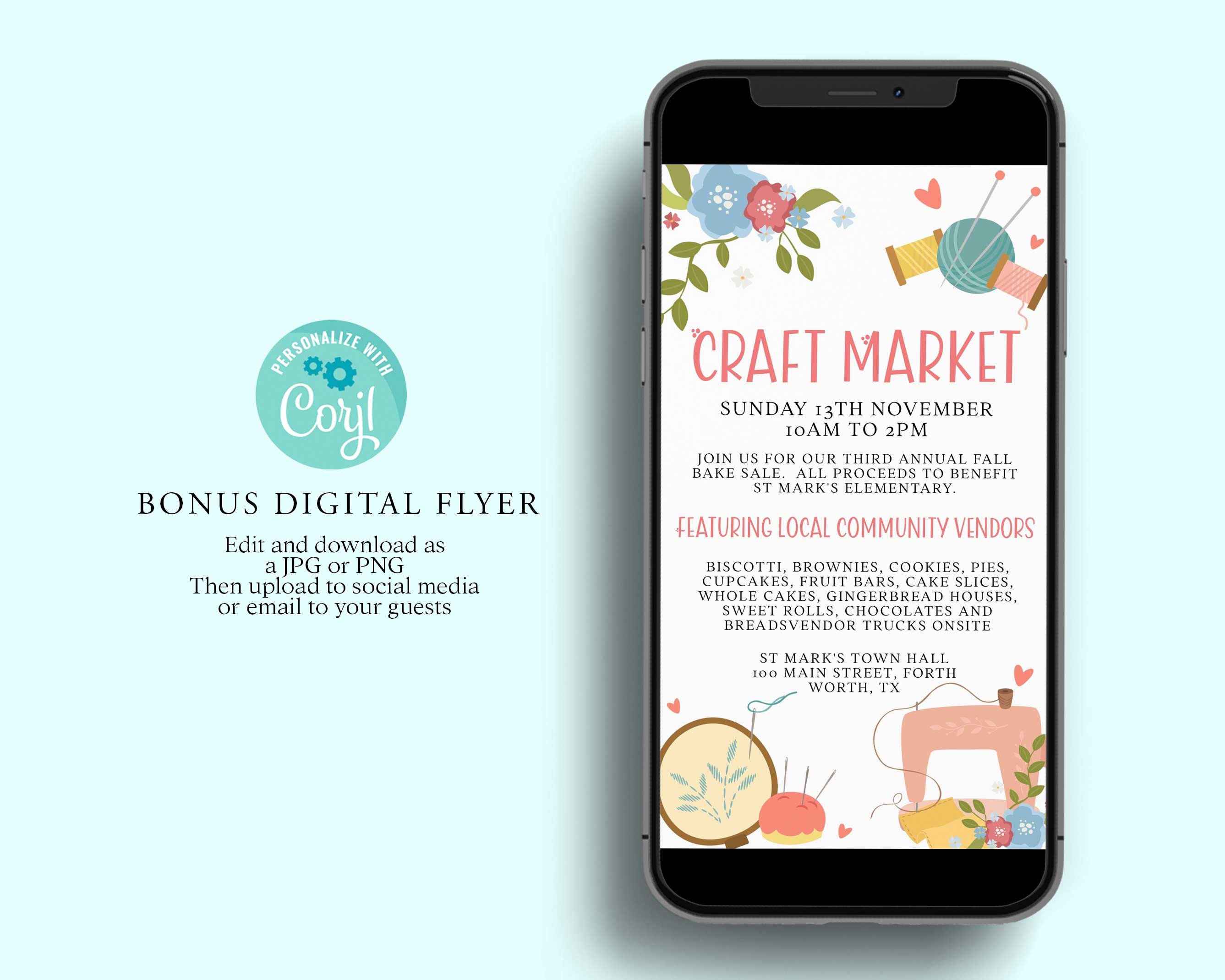 CRAFT MARKET Editable Flyer, DDIY Fundraiser, Community Fair Flyer ...