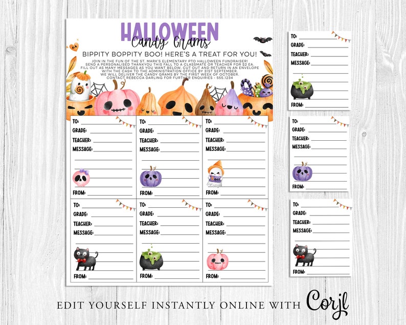 Halloween Candy Gram Editable Template, Boo Grams, School Fundraiser ...